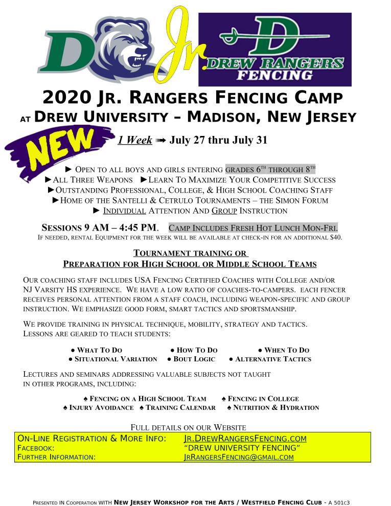 Fencing Summer Camp – New Jersey Workshop for the Arts